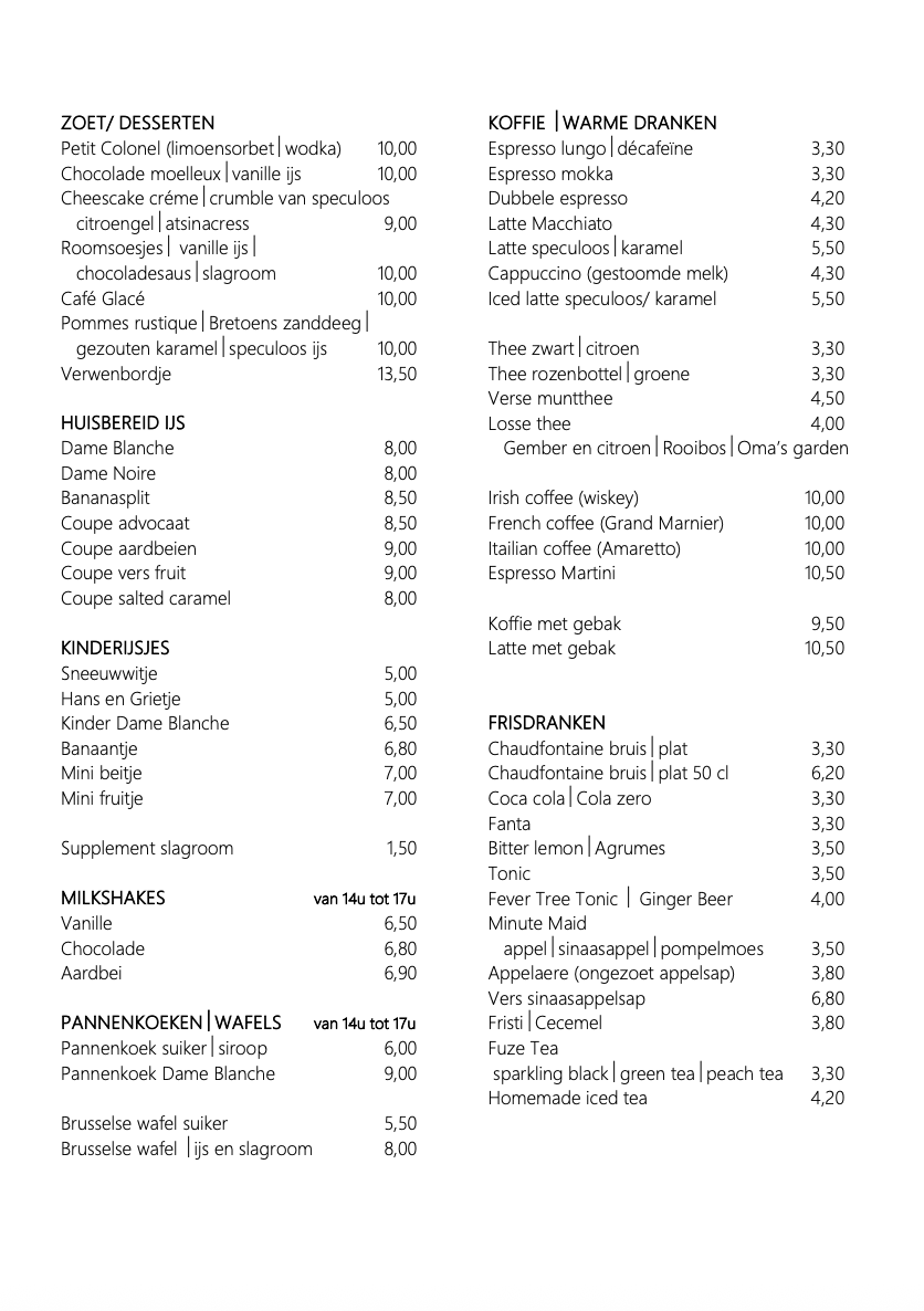 Lunchkaart - Bistro De Bosduif